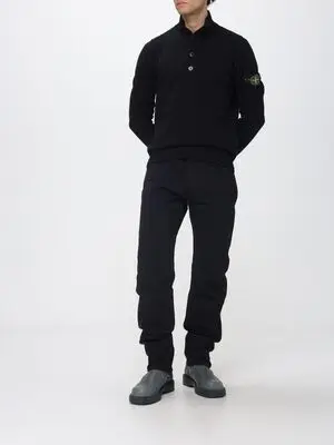 Stone Island Wool High-neck Sweater With Compass Logo Patch And Button Closure