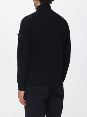 Stone Island Wool High-neck Sweater With Compass Logo Patch And Button Closure