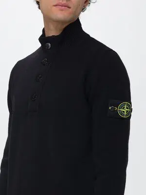 Stone Island Wool High-neck Sweater With Compass Logo Patch And Button Closure