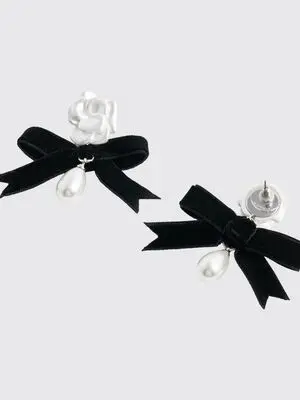 SELF-PORTRAIT Black Velvet Bow And Pearl Drop Earrings