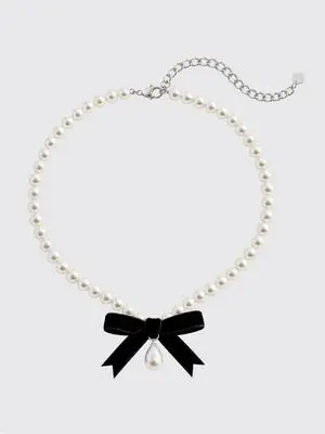 SELF-PORTRAIT Pearl Necklace With Black Velvet Bow And Pearl Drop