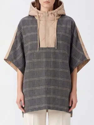 TWINSET Checked Poncho With Quilted Hood