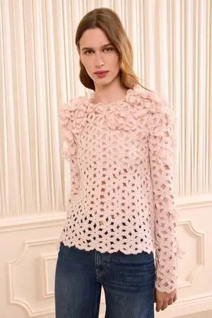 Ulla Johnson Bendetta Crochet Pullover With Embroidered Flowers
