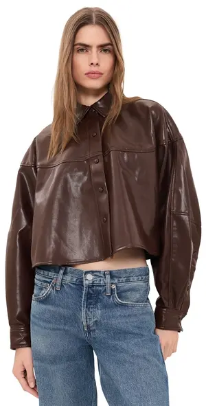 AGOLDE Agnes Faux Leather Shirt - Madera