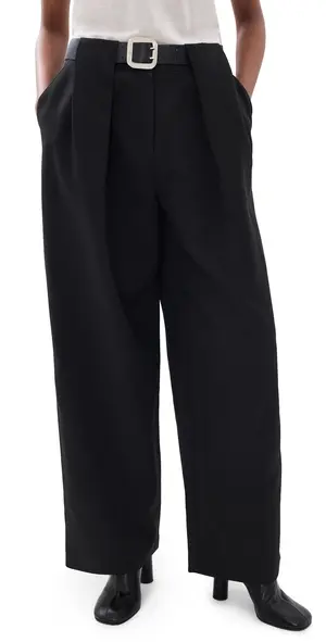 Source Unknown Matteo Belted Tuck Trousers - Black