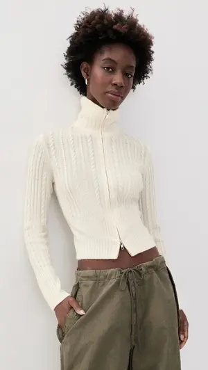 Good American The Cable Zip Up Cardigan