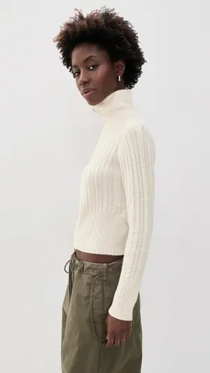 Good American The Cable Zip Up Cardigan