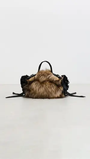 Simone Rocha Mini Faux Fur Double Ribbon Rosette Bag