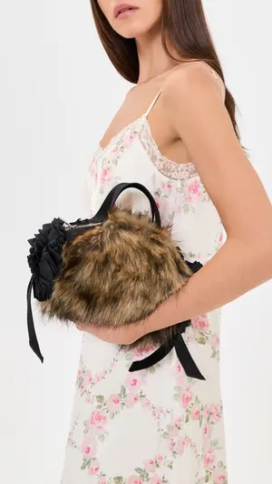 Simone Rocha Mini Faux Fur Double Ribbon Rosette Bag