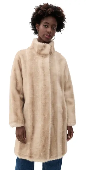 Apparis Blair Shaved Faux Mink Coat - Latte Multi
