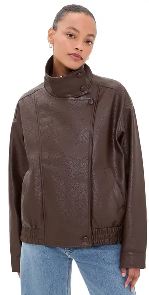 BAILEY ROSE Faux Leather Funnel Neck Jacket