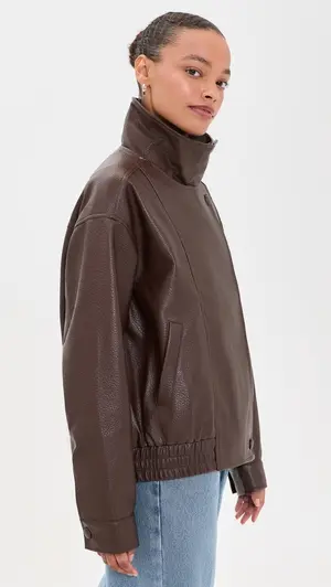 BAILEY ROSE Faux Leather Funnel Neck Jacket