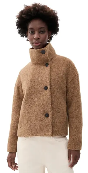Harris Wharf London Cropped Funnel Boucle Jacket - Teddy Brown