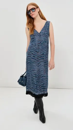 3.1 Phillip Lim Tiger Print Studded Midi Dress With Fringe