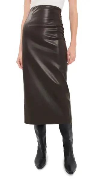 Enza Costa Faux Leather High Waist Curve Skirt - Coffee