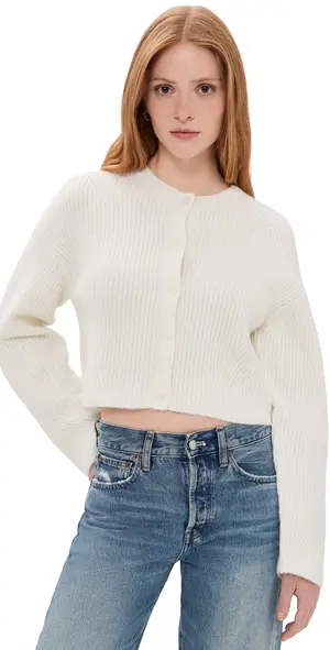 Good American The Shrunken Cable Cardigan - Chalk