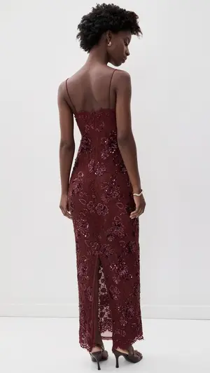 LoveShackFancy Ciona Sequin Lace Gown - Bordeaux