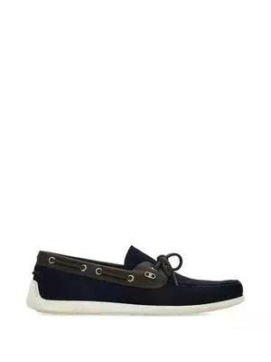 FERRAGAMO Suede Boat Loafers With Gancini Detail - Blue