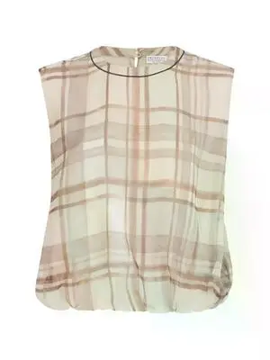 Brunello Cucinelli Macrocheck-print Organza Blouse