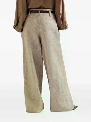 Brunello Cucinelli Linen Denim Pleated Trousers - Neutrals
