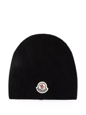 Moncler Logo-patch Ribbed-knit Beanie Hat - Black