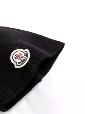 Moncler Logo-patch Ribbed-knit Beanie Hat