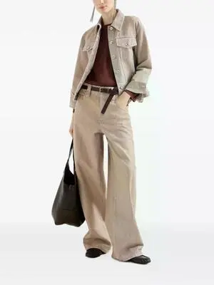 Brunello Cucinelli Beige Lamé Denim Four-pocket Outerwear Jacket With Monili