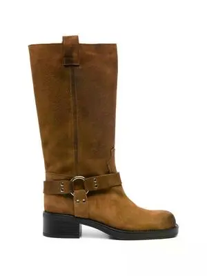 GISEL B Harness Detail Square-toe Boots - Brown