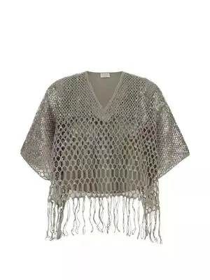 Brunello Cucinelli Sequin-embellished Open-knit Sweater - Grey