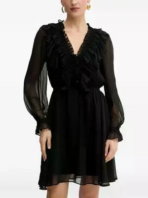 MORGAN Ruffled Long-sleeve Mini Dress - Black
