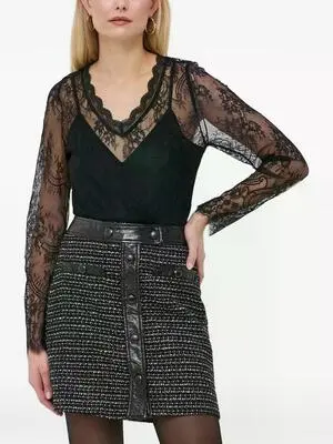 MORGAN Lace Overlay V-neck Top