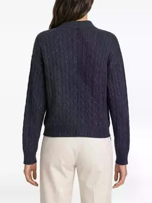 Brunello Cucinelli Sequin-embellished Cable-knit Polo Top