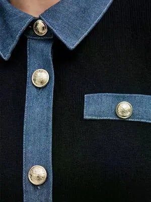 MORGAN Denim Panel Button-up Mini Dress