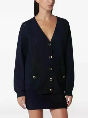 Alessandra Rich Pointelle-knit Button-up Cardigan - Blue