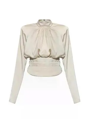 ROTATE BY BIRGER CHRISTENSEN Long-sleeves Ruched Top White