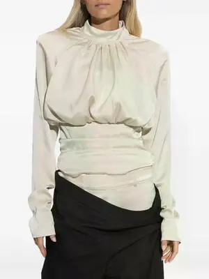 ROTATE BY BIRGER CHRISTENSEN Long-sleeves Ruched Top White