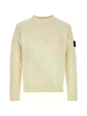 Stone Island Logo-patch Waffle-knit Sweater - Neutrals