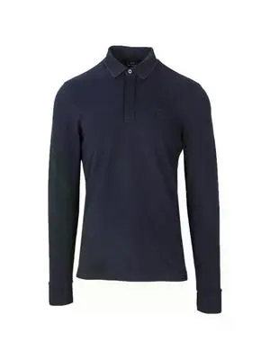Armani Exchange Long-sleeve Logo-embroidered Polo Shirt - Blue