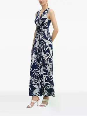 MORGAN Leaf-print Buckle-detail Maxi Dress - Blue