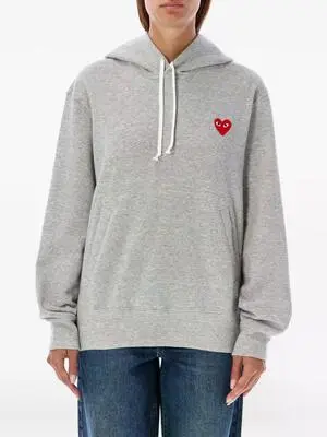 Play Comme Des Garcon Heart-patch Drawstring Hoodie - Grey