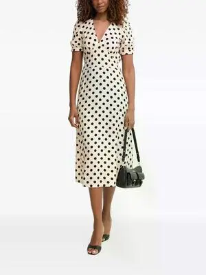MORGAN Polka-dot Puff-sleeve Midi Dress