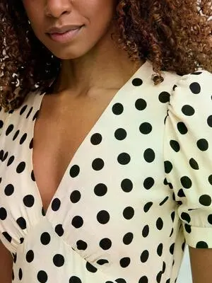 MORGAN Polka-dot Puff-sleeve Midi Dress
