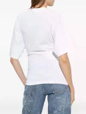 Off-White Slogan Print Ruched Waist T-shirt