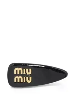 Miu Miu Logo Leather Hairpin - Black