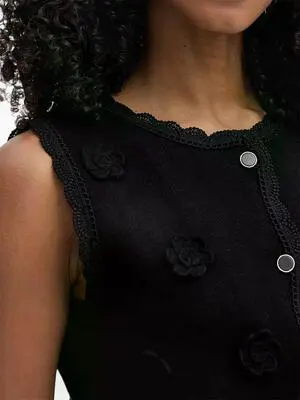 MORGAN Floral Appliqué Lace-trim Sleeveless Cardigan - Black