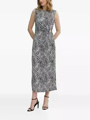 MORGAN Zebra-print Side-slit Midi Dress - Black
