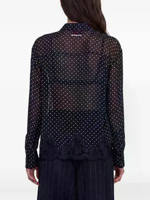 Ermanno Scervino Georgette Polka-dot Lace-trim Shirt
