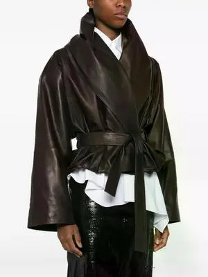 Magda Butrym Shawl Collar Belted Leather Jacket