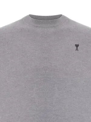 AMI Paris Wool Crew Neck Sweater With De Coeur Embroidery - Grey