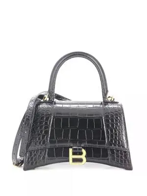 Balenciaga Hourglass Top Handle Bag Crocodile Embossed Leather Small Crossbody Bag - Black
